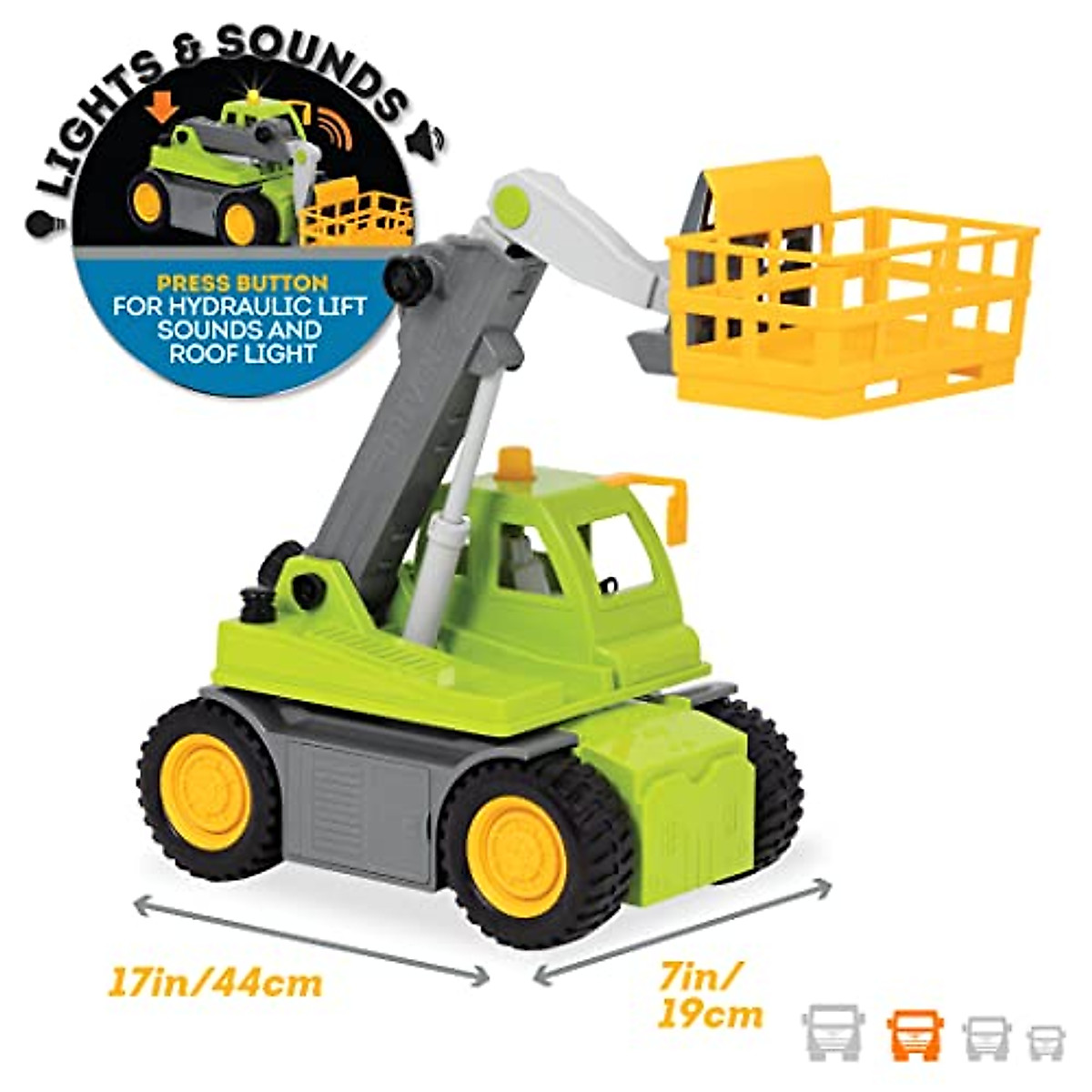 Driven by Battat – Midrange – 17" Telehandler Forklift Toy – Construction Truck Toy with Extandable Crane Arm & More – Lights & Sounds – Car Toy Gift for Boys & Girls Age 3+