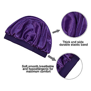 DuoZan 2 Pack Kids Satin Bonnets Night Sleeping Cap Wide Band Shower Cap Bath Hats for Baby Children Toddler (Black+Purple)…