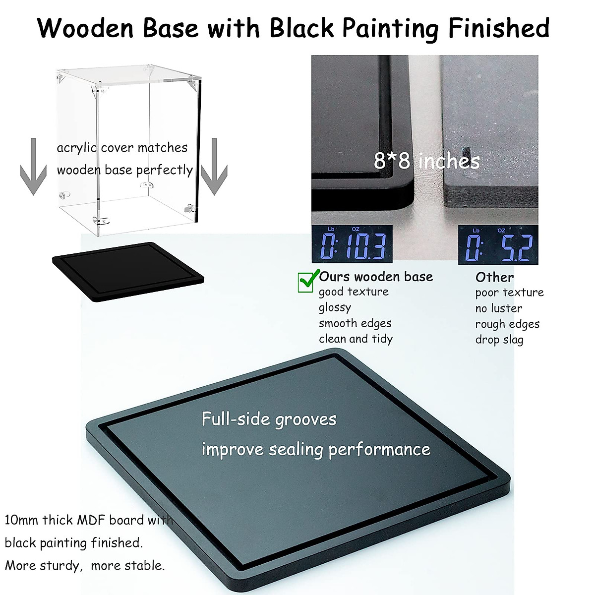 Gemutlich Acrylic Display Case 3mm Thickness Inner 15 x 8 x 7 Inches, Solid Wooden Base Dustproof Clear Display Box Showcase for Lego Cars Diecast Model Cars 10295 10300 42123 21317 10290 21328 10282