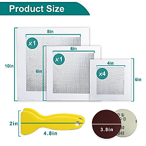 WYIRONG 10 Pack Drywall Repair Kit for Large Holes, 4/6/8 Inch Dry Wall Patch Kits for Erase a Small Nail Hole, Plaster Wall Patching Self Adhesive Aluminum Mesh with Scraper and Sandpaper