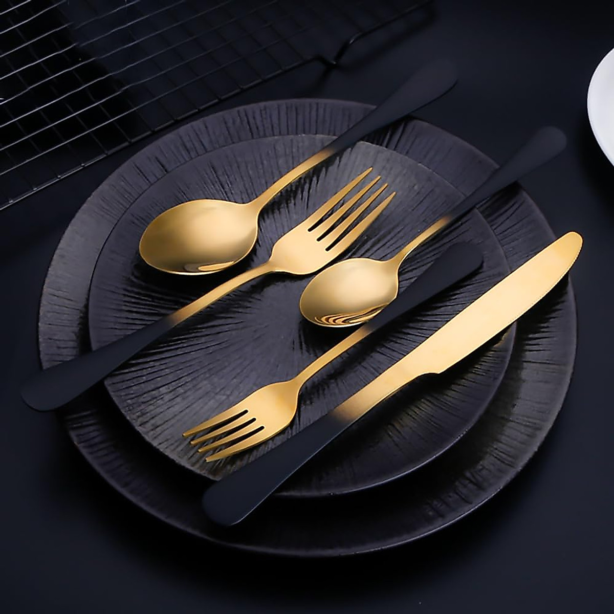 Black Gradual Change Gold Silverware Set Flatware Sets 70 Piece Stainless Steel Service for 14 Durable Home Kitchen Restaurant Wedding Cutlery Utensils Delicate Knifes Forks and Spoons Tableware Set…