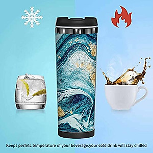 WONDERTIFY Ocean Marble Ripples Agate Coffee Cup Blue Paint Gold Powder Coffee Mug Stainless Steel Bottle Double Walled Thermo Travel Water Metal Canteen