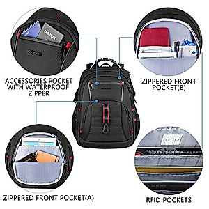 KROSER Travel Laptop Backpack 17.3 inch XL Computer Backpack Stylish College Backpack with RFID Pockets USB Charging Port REFLECTIVE STRIPS Water-Repellent Day pack for Business/Men