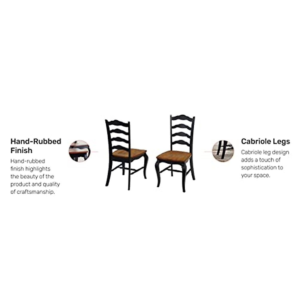 Home Styles French Countryside Oak and Black Pair of Dining Chairs with Distressed Oak Contoured Seat, Rubbed Black Finish, and French Leg Design