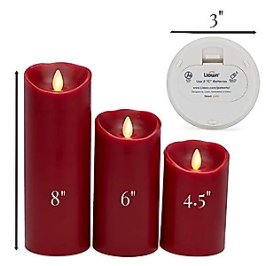 Raz Imports Push Flame Red Pillar Candles with Remote, Set of 3 - Flameless Lighting Accent and Battery Operated Flickering Light Source with Timer - Fake Candles for Living Room, Patio and Bedroom