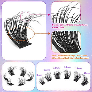 JIMIRE Cluster Lashes DIY Individuals Cat Eye Wispy False Eyelashes Soft D Curly Russian Strip Lashes Look Like Eyelash Extensions 15MM Volume 6D Fluffy Lashes 7 Pairs Pack