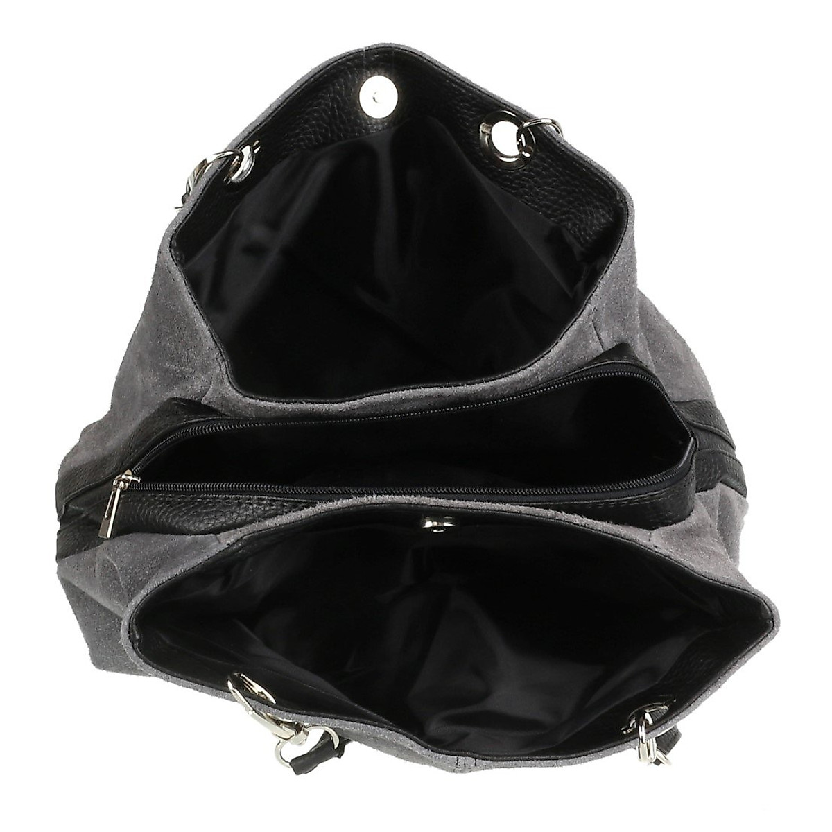 Girly HandBags Womens Italian Suede Leather Shoulder Bag Dark Grey