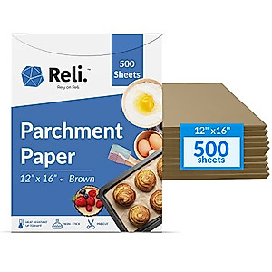 Reli. 500 Pcs Parchment Paper Sheets, Bulk | 12x16 in. | Brown Parchment Sheets/Baking Paper | Non-Stick, Pre-Cut Pan Liners | Brown | Parchment Paper Sheets for Baking, Air Fryer, Grilling