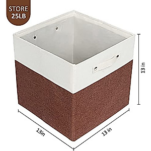13x13x13 Cube Storage Bins, Collapsible Fabric Storage Cubes Organizer , Foldable Large Storage Baskets for Nursery, Toys Organizing Closet, Shelf Cabinet（6Pack, White and Brown)