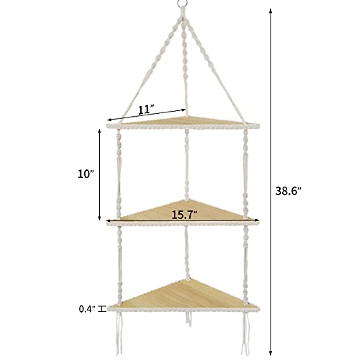 Mazjoaru Macrame Corner Shelves 3 Tier, Boho Handmade Woven White Rope Beige Hanging Floating Shelf Decor Display Storage Organizer for Bedroom Bathroom Office Living Room