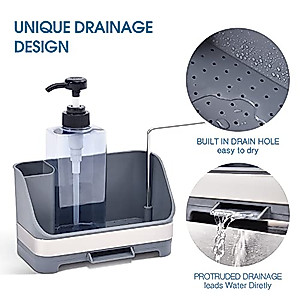 APEXCHASER Sink Caddy Set, Sink Organizer with Soap Dispenser for Kitchen, Stainless Steel Sink Storage with 360°Rotating Dishcloth Drying Rack