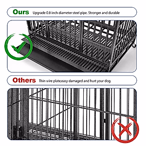 48 Inch Heavy Duty Indestructible Steel Dog Crate XXL Escape-Proof Double Door Pet Dog Cage with Lockable Wheel, New Upgraded Thickened Base Plate & Removable Tray,Black