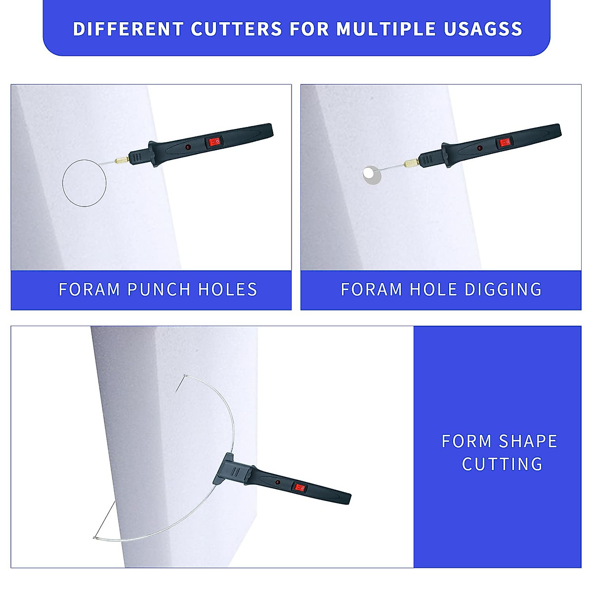 QXCSF Foam Cutter, 18W Styrofoam Cutter, Electric Foam Cutting Tool with LED Display, 3 in 1 Foam Carving Knife Kit for Foam Cutting, Hole Digging, Detail Handing
