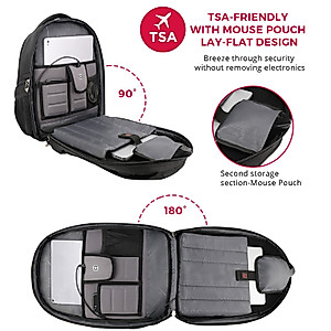 Swissdigital Design Terabyte TSA Laptop Backpack Men's USB Charging Port Large Capacity Business Travel Backpack Black（J16BTFB-41）| With Apple Find My Network