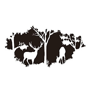 Forest Animals Wild Deers Wall Deal Art Vinyl Wall Sticker for Boys Kids Room Hunting Jungle Wall Decal for Bedroom Living Room Art House Decor Mural TM-46 (Black)