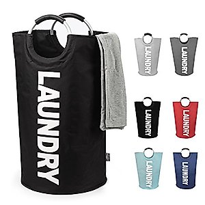 DOKEHOM 90L Large Laundry Basket (7 Colors), Collapsible Laundry Bag, Foldable Laundry Hamper, Folding Washing Bin (Black, L)