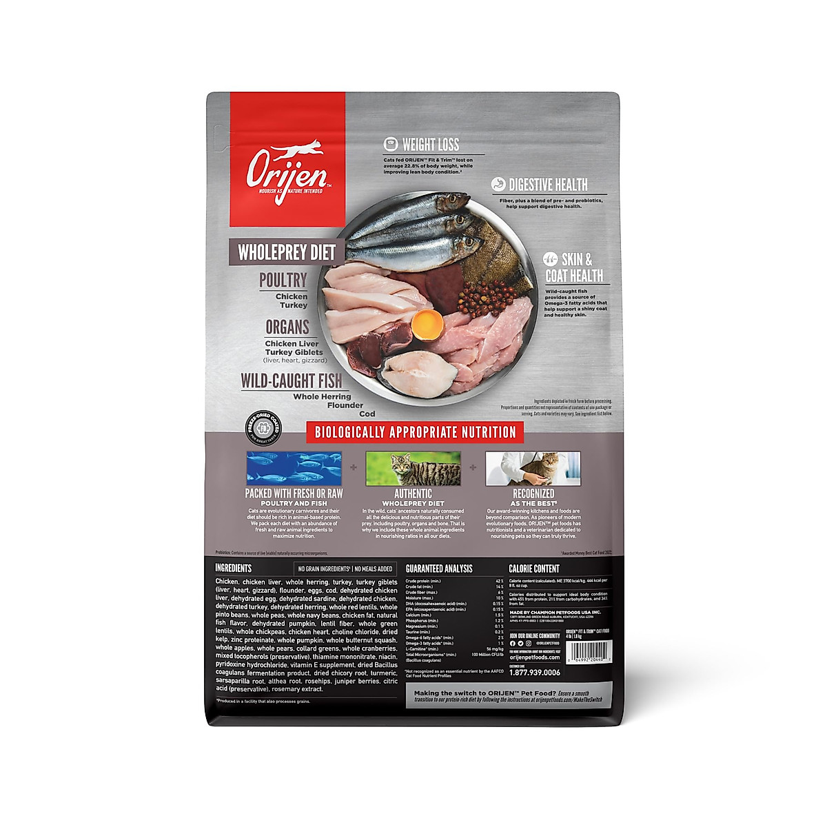 ORIJEN Fit and Trim Dry Cat Food, Grain Free Cat Food for Adult Cats, With WholePrey Ingredients, 4lb