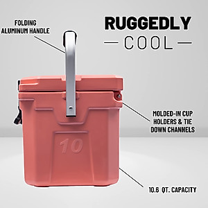 CAMP-ZERO 10L-10.6 Quart Portable Hard Cooler Ice Chest, Perfect for Drinks, Lunch, Beach, Picnics, Boating, Camping and Travel with 2 Molded-in Cup Holders and Folding Aluminum Handle