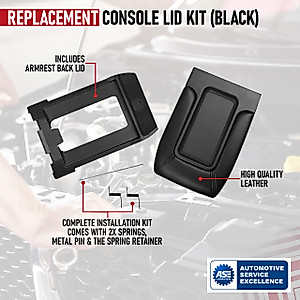 Center Console Lid Replacement Kit Black - Replaces 924-811, 19127364, 19127365, 19127366 - Compatible with Chevy, GMC & Cadillac Vehicles - Silverado, Avalanche, Tahoe, Suburban, Sierra, Yukon