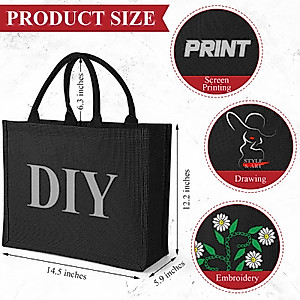 10 Packs Black Burlap Tote Bags Wedding Jute Tote Gift Bags Burlap Bags with Handles Large Blank Reusable Shopping Tote Kitchen Reusable Grocery Bags for Bridesmaid DIY Craft, 15.35 x 5.91 x 12.2 Inch
