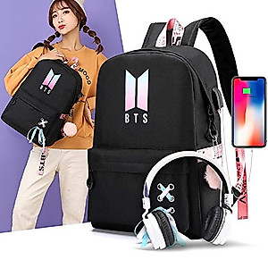 Alikpop Bookbag Jimin Suga V Jhope Rapmonster Suga Jungkook Taehyung V Travel Back Pack With 925 Silver Bracelet for Student Work Men & Women
