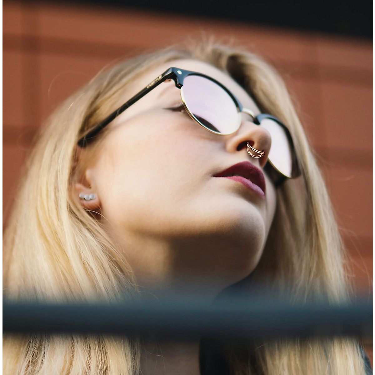 Carper Nose Ring Hoop Nose Ring Double Nose Ring for Single Piercing Clicker Double Septum Ring Jewelry(18g Black 8mm)