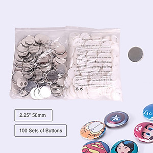 CREWORKS 100 Sets 2.25 inch/58mm Blank Button Badge for Button Making Machine, Button Maker Supplies Round Badge Button Press Refill, Includes Metal Shells & Clear Mylar & Plastic Base