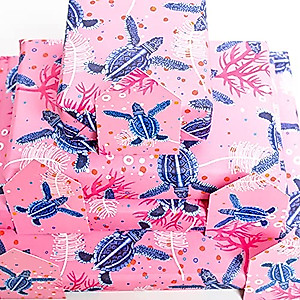 CENTRAL 23 - Pink Wrapping Paper - Blue Turtles - Birthday Gift Wrap - 6 Sheets - For Girls Women Females - Recyclable