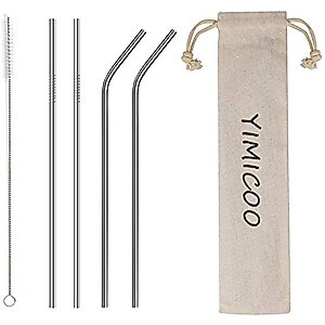 4PCS Reusable Metal Straws,8.5" Stainless Steel Straws with Case -Cleaning Brush for 20/30 Oz for Tumblers (Silver)