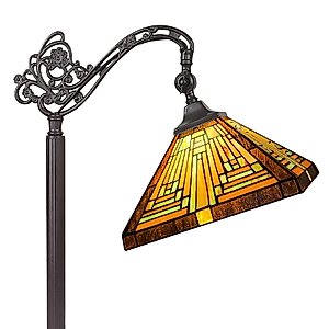 Capulina Tiffany Floor Lamp H62 Tall Antique Mission Style Stained Glass Soft Light Arched Gooseneck Adjustable Angle Reading Lamp for Living Room Bedroom
