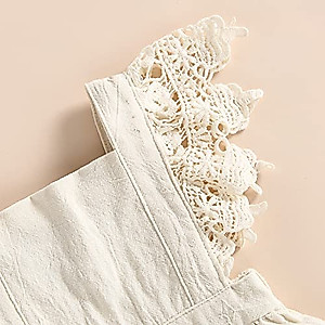 Mubineo Toddler Baby Girl Summer Linen Dress Newborn Lace Princess Overall Dress Sundress (Beige, 18-24 Months)