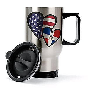 Interlocking Hearts USA Dominican Republic Flag 14 Oz Travel Coffee Mug Stainless Steel Vacuum Insulated Cup with Lid