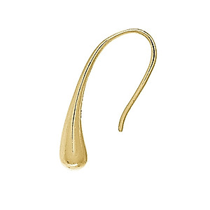 Yellow Gold Flashed Sterling Silver Elongated Puffed Teardrop Hook Earrings