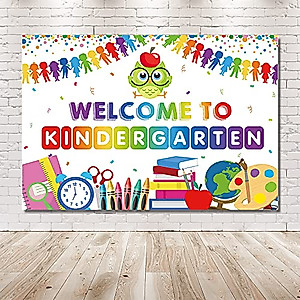 MEHOFOND 7x5ft Welcome to Kindergarten Backdrop Owl Colorful Flags Back to School Kids Classroom Party Decorations First Day in Preschool Kindergarten Photography Background Photo Studio