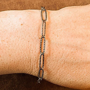 Antique Silver Textured Paperclip Link Charm Bracelet Base - D.I.Y. - BUILD YOUR CHARM BRACELET! (XX- Small - 5.75 inch)