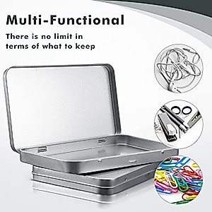 Metal Rectangular Tin Metal Hinged Lid Tin Metal Empty Box Container Silver Rectangular Storage Tin Box with Lid for Watercolor Jewelry Makeup Pill Candy Craft Organize (2 Pieces)