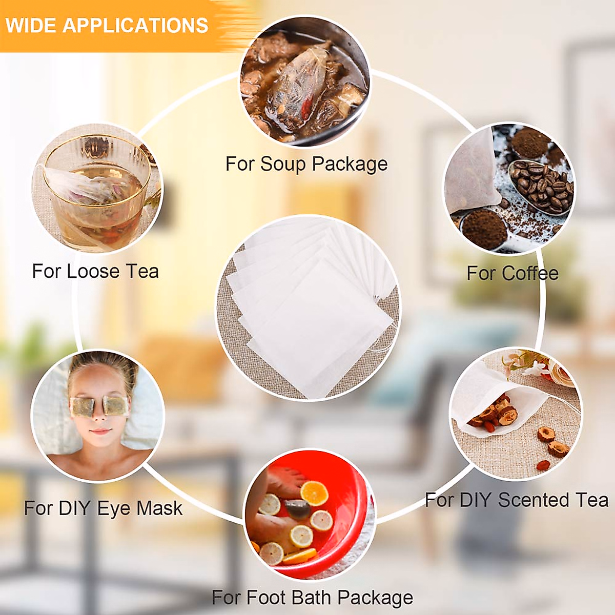 100PCS Tea Filter Bags, Disposable Tea Bags for Loose Leaf Tea, Drawstring Empty Tea Infuser, BetyBedy Tea Steeper, Natural Wood Pulp Paper Material, 1-Cup Capacity（3.15 x 3.94 inch）