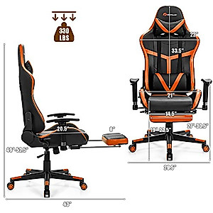 POWERSTONE Gaming Chair, Orange Gaming Chairs Ergonomic Gamer Chair for Adults with Footrest Adjustable Lumbar Support PU Leather High Back Computer Chair Swivel Stool