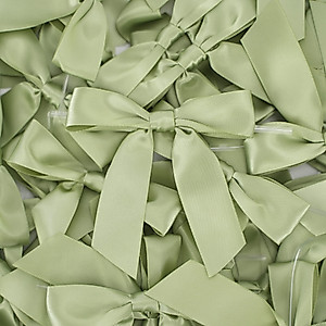 AIMUDI Sage Green Satin Ribbon Twist Tie Bows 3.5" Pretied Bows Premade Bows for Treat Bags Crafts Gift Wrapping Basket Wedding Favors Cookie Candy Bagging Cake Pop Bridal Shower - 50 Counts