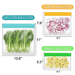 FEXIA 10 Pack Reusable Food Storage Bags (2 Reusable Freezer Gallon Bags, 4 Reusable Sandwich Bags & 4 Reusable Snack Bags) Free Leakproof Ziplock Stash Bags for Food Meat Fruit Veggies