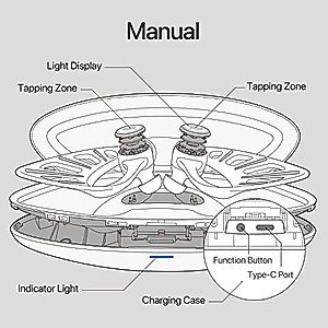 YOWU Elf Ear Headphones, Wireless 5.0 Earphones, 10 Colors RGB Effects with App Control, Dual Microphone Noise Reduction, IPX4 Water Resistant, Elf in-Ear Earbuds with Charging Case -Black