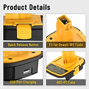2 Packs DM18D Battery Adapter Converter with USB Port for Dewalt 18V Tools, Converts for Dewalt 20V Li-ion for Milwaukee M18 18V Li-ion Battery to De-Walt 18V Battery Adapter