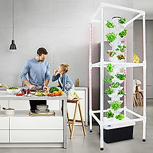 Tower Garden Hydroponics Growing System,Indoor Vertical Garden 2.0 with Double Layer 8 Sections LED Timed Grow Light,5 PCS Nursery Germination Kit Including 2Pcs Smart Plug,Water Level,Pouring Funnel