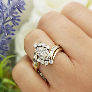 Dazzlingrock Collection 0.95 ctw Marquise & Round Diamond Wedding Ring Matching Band Set for Women (Color I-J, Clarity I2-I3) in 10K Yellow Gold Size 7