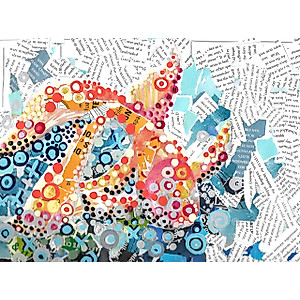 Funky Koi Fish Collage Wall Art Decor recycled upcycled magazines artwork fishy pond outsider surreal paintings unique mixed media acrylics watercolors pointillism layers texture Mod Podge modern 9x12