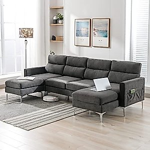 URRED Modular Sectional Sofa,Convertible U Shaped Modular Sectional Couch with Ottomans,6 Seat Oversized Sofa Couch with Chaise for Living Room, Grey