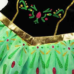 JerrisApparel Girls Princess Costume Snow Party Halloween Cosplay Fancy Dress (7, Green with Accessories)