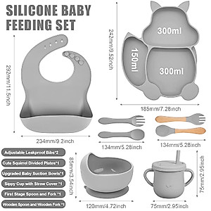 Eiwoda Baby Led Weaning Supplies Silicone Baby Feeding Set, Divided Baby Plates With Suction Baby Bowls,Bibs,Spoon,Fork And Cup with Straw, Toddler Essentials Eating Utensils For Babies