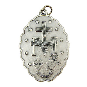 Devotional Gifts and Medals Silver Toned Our Lady of Grace Miraculous Medal with Scallop Border, 2 1/4 Inch