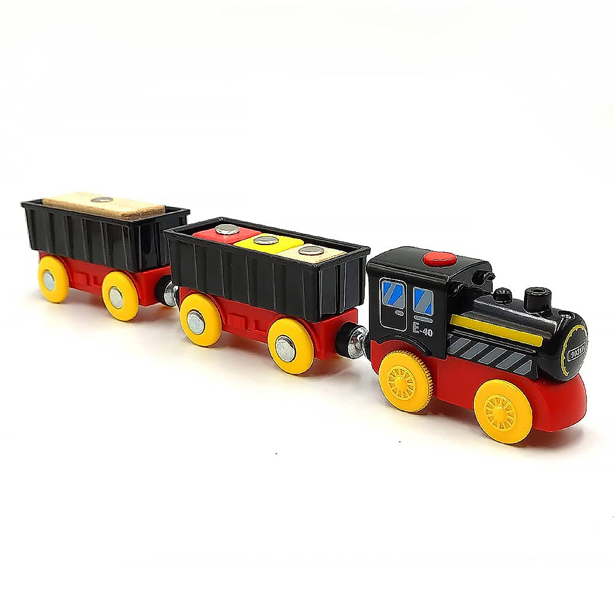 Wooden Magnetic Train Set Battery Operated Freight Train for Train Tracks Toy for Toddlers 3 4 5 Years Old Boys Girls (without Battery)
